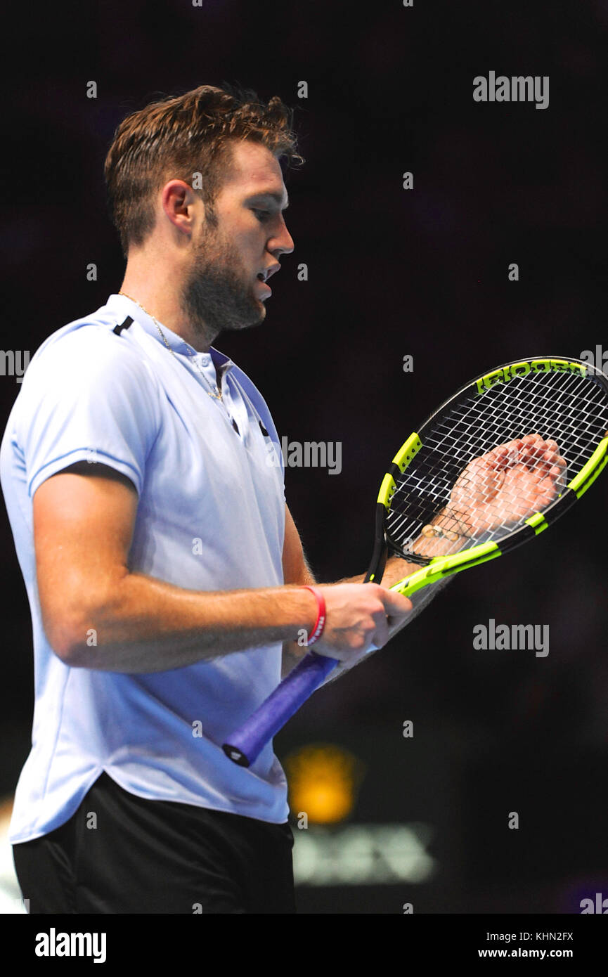 Jack Sock (USA) competing in the singles competition in the Nitto ATP ...