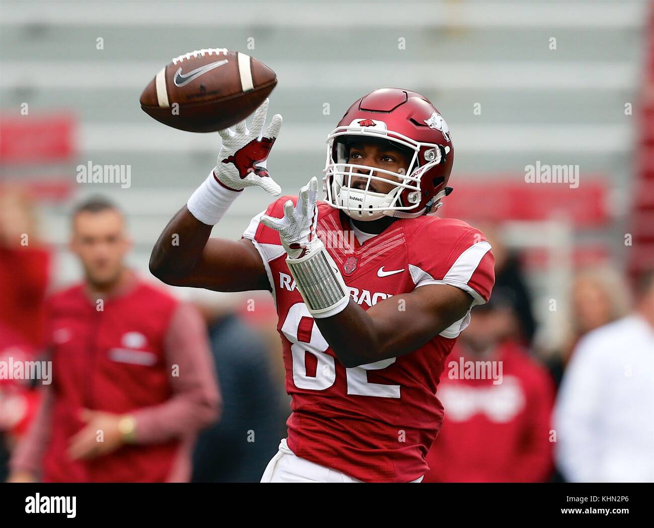 Nov 18, 2017: Gary Cross #82 Razorback wide receiver looks in a ball ...