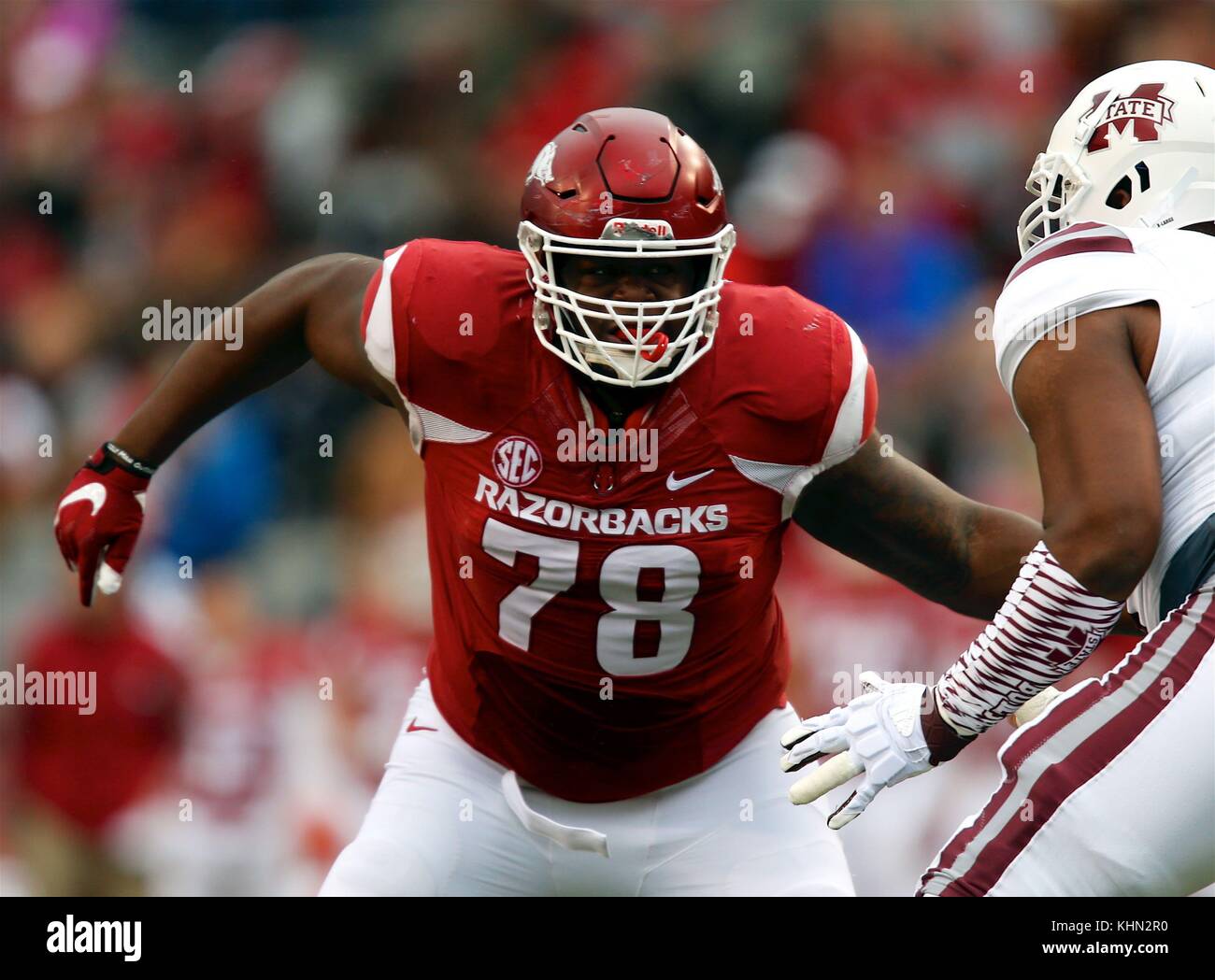 Nov 18, 2017: Razorback nose guard Bijhon Jackson #78 rushes from his ...