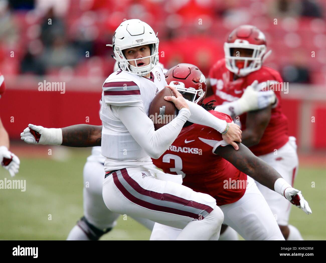 Nov 18, 2017: Mississippi State QB Nick Fitzgerald #7 is lined up by ...