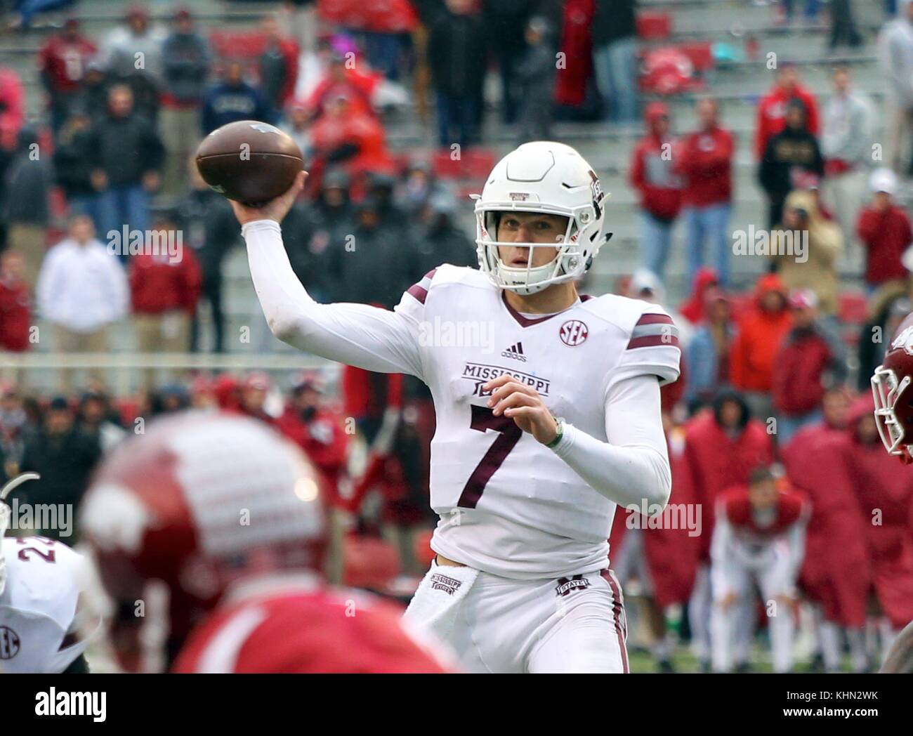 Nov 18, 2017: Nick Fitzgerald #7 Bulldog QB prepares to throw to the ...
