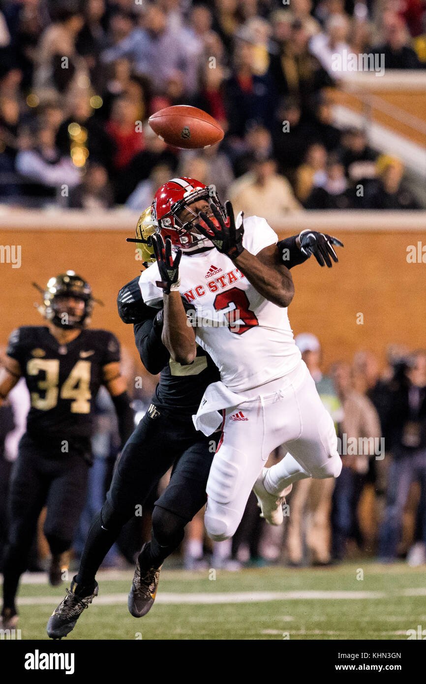 Winston-Salem, NC, USA. 18th Nov, 2017. Essang Bassey (21) of the Wake ...