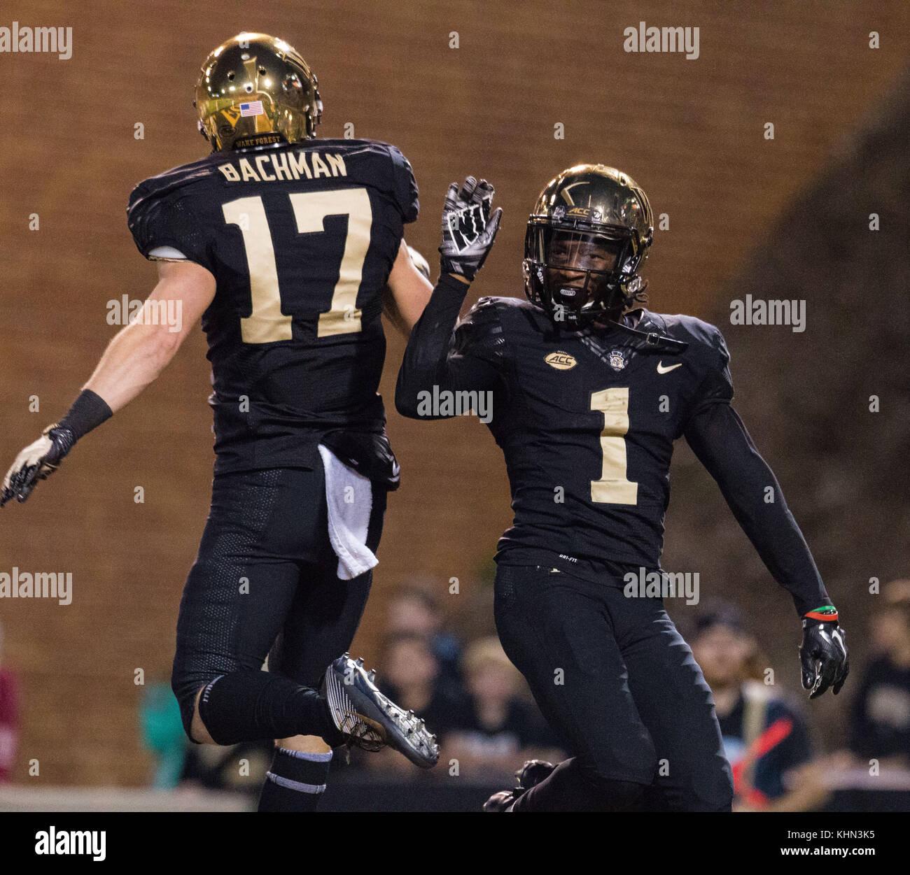 Winston-Salem, NC, USA. 18th Nov, 2017. Alex Bachman (17) celebrates ...