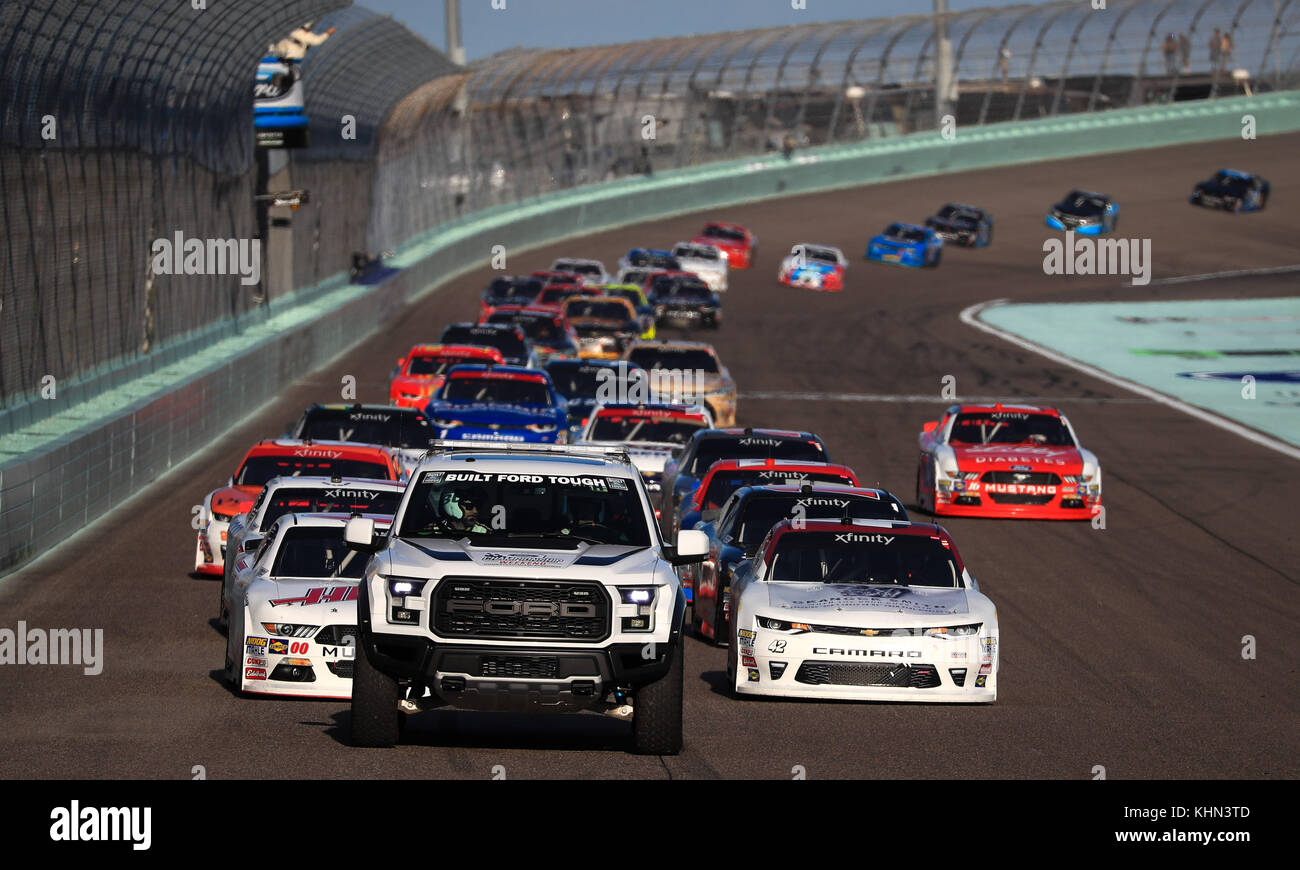 Homestead, Fla, USA. 18th Nov, 2017. The Safety Car leads the racing ...