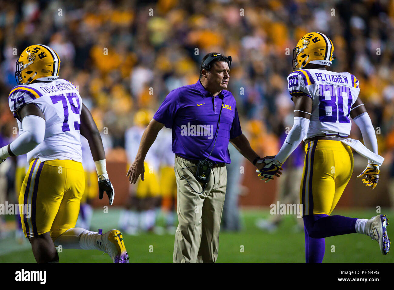November 18, 2017: head coach Ed Orgeron of the LSU Tigers during the NCAA football game between ...