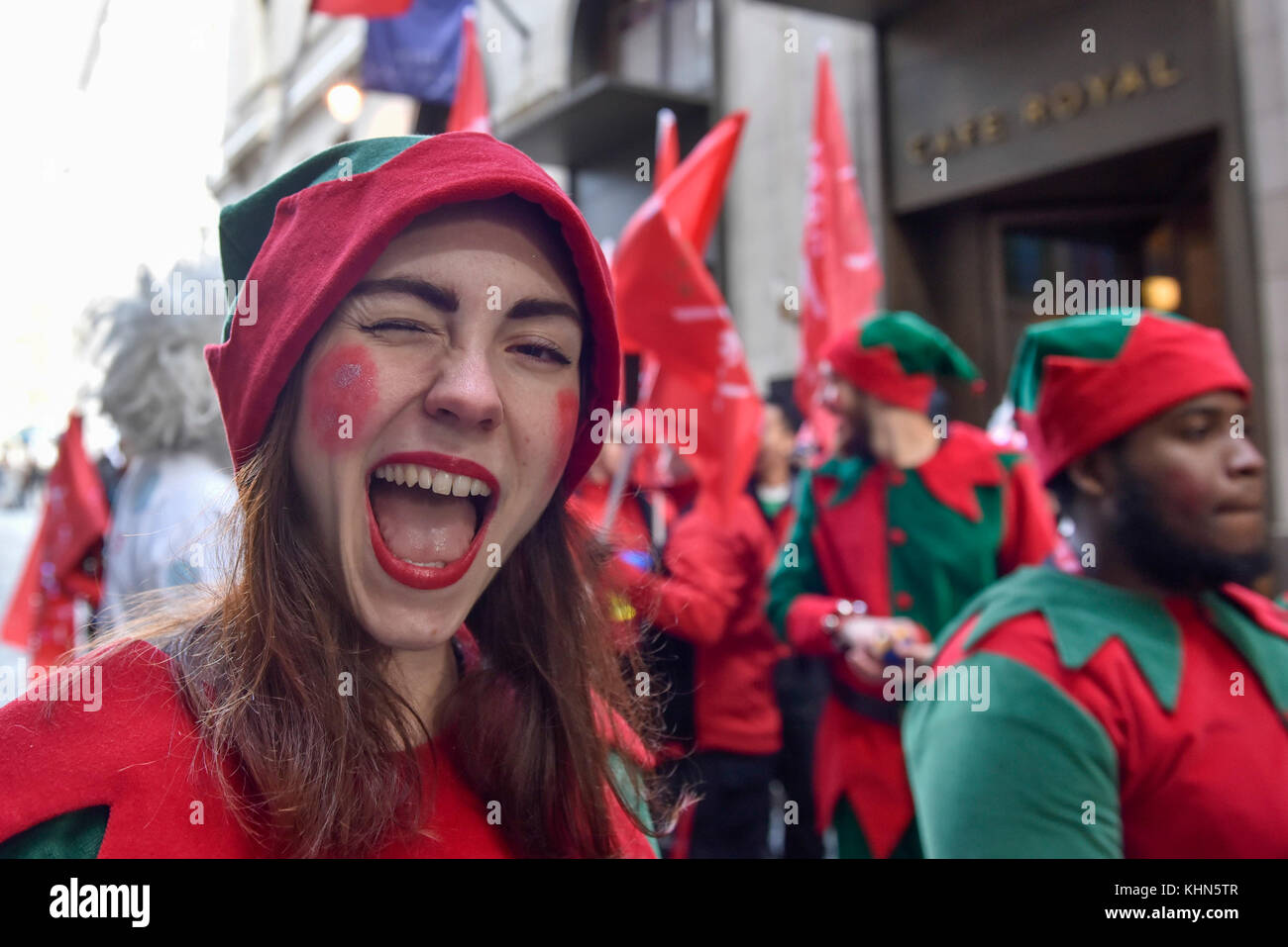London, UK. 19 November 2017. Elf characters at the head of the parade ...