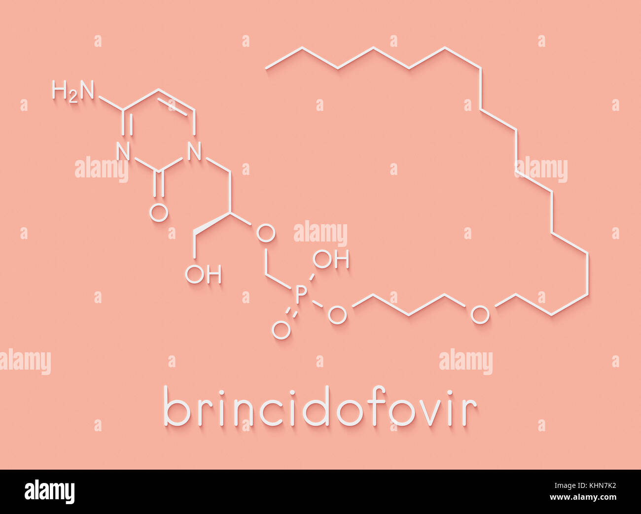 Brincidofovir antiviral drug molecule. Prodrug of cidofovir. Skeletal ...