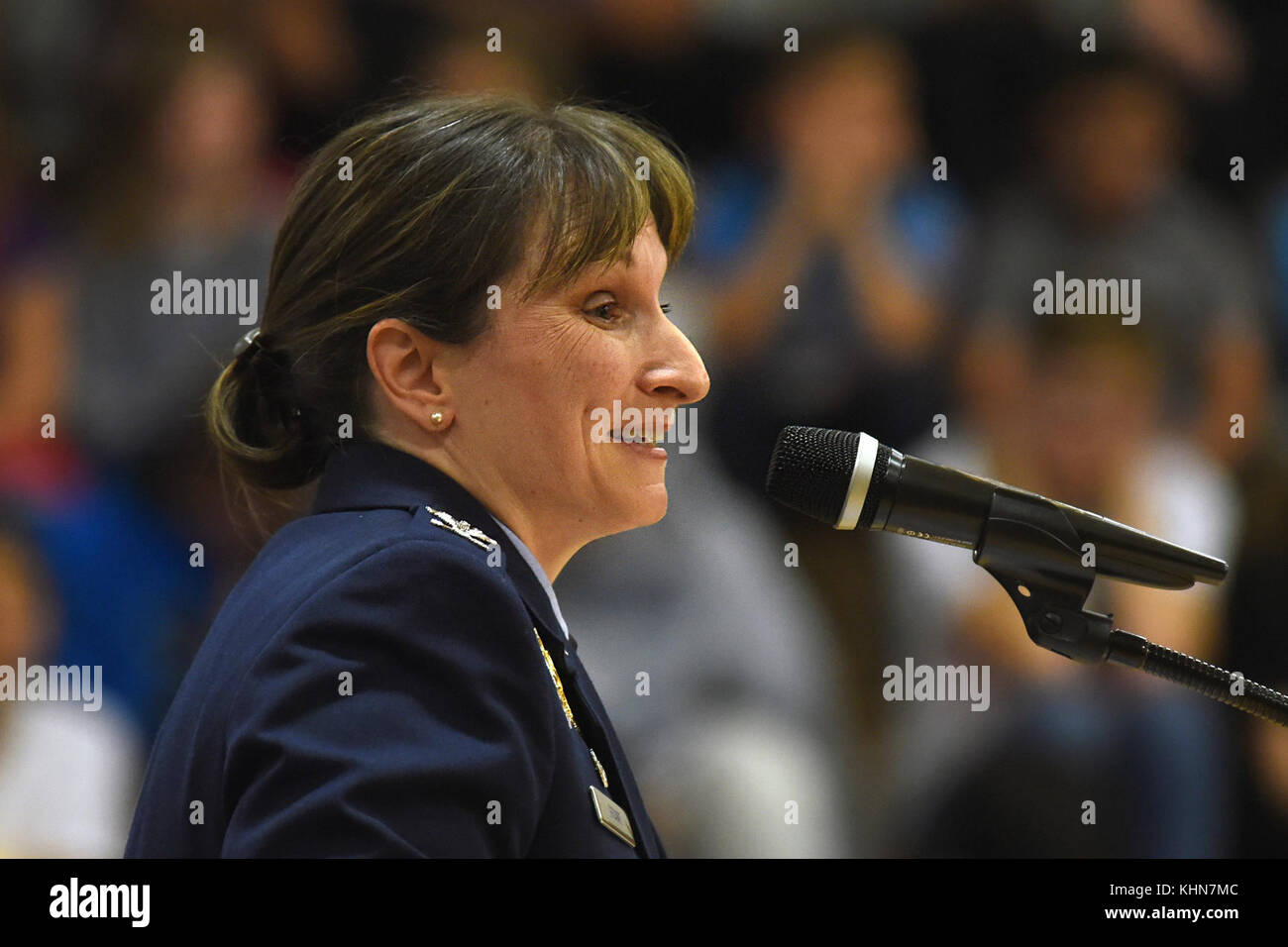 Col. Jennifer Grant, 50th Space Wing commander, speaks to attendees ...