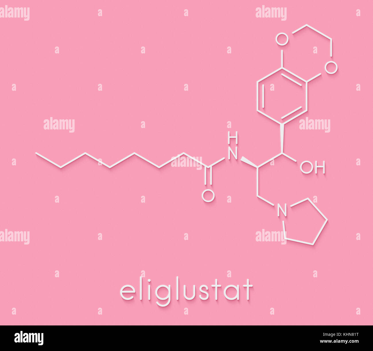 Eliglustat Gaucher's disease drug molecule. Skeletal formula Stock ...