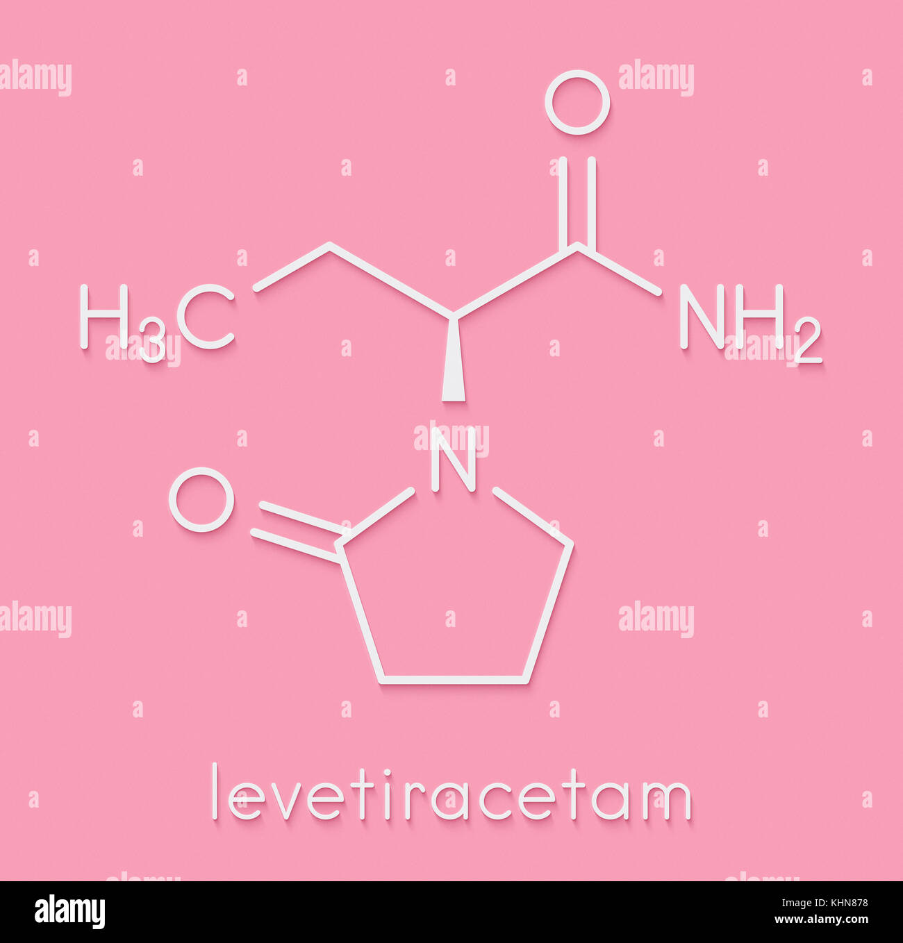 Levetiracetam epilepsy (seizures) drug molecule. S-isomer of etiracetam ...