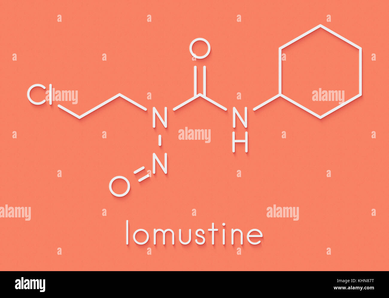 Lomustine brain cancer chemotherapy drug molecule. Skeletal formula ...