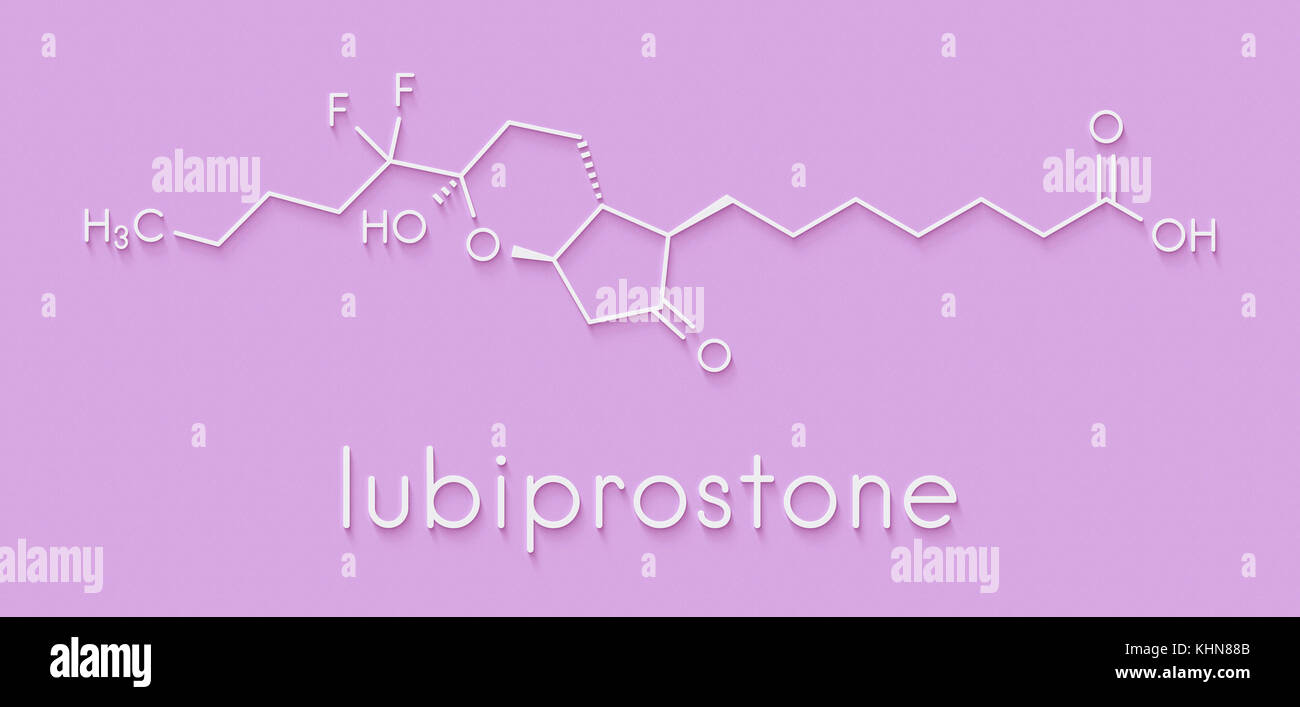 Lubiprostone chronic constipation drug molecule. Skeletal formula Stock ...
