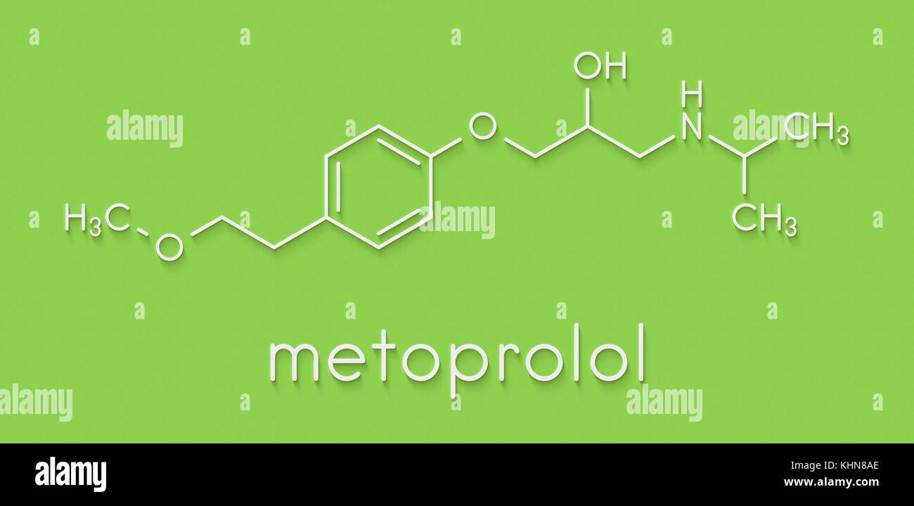 Metoprolol high blood pressure drug molecule (beta blocker). Skeletal ...