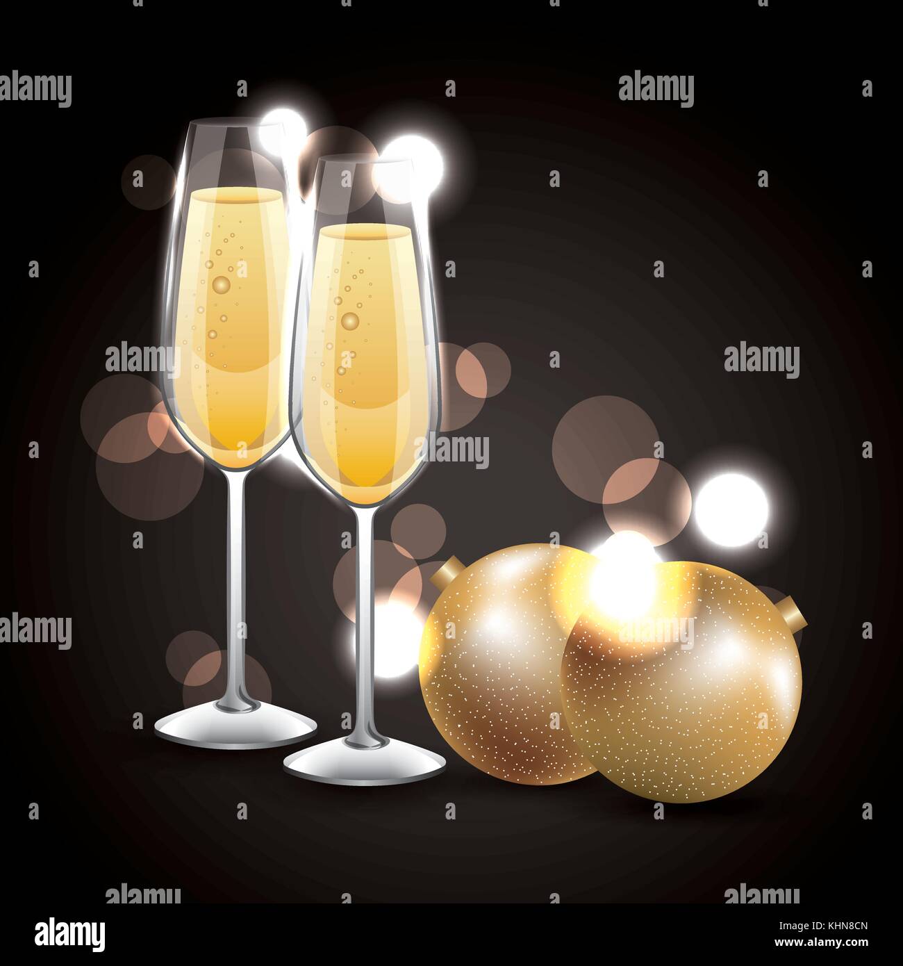 pair of champagne glass cheers golden balls blurred Stock Vector Image ...