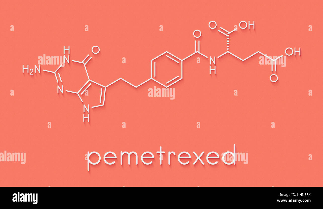 Pemetrexed lung cancer drug molecule. Skeletal formula Stock Photo - Alamy