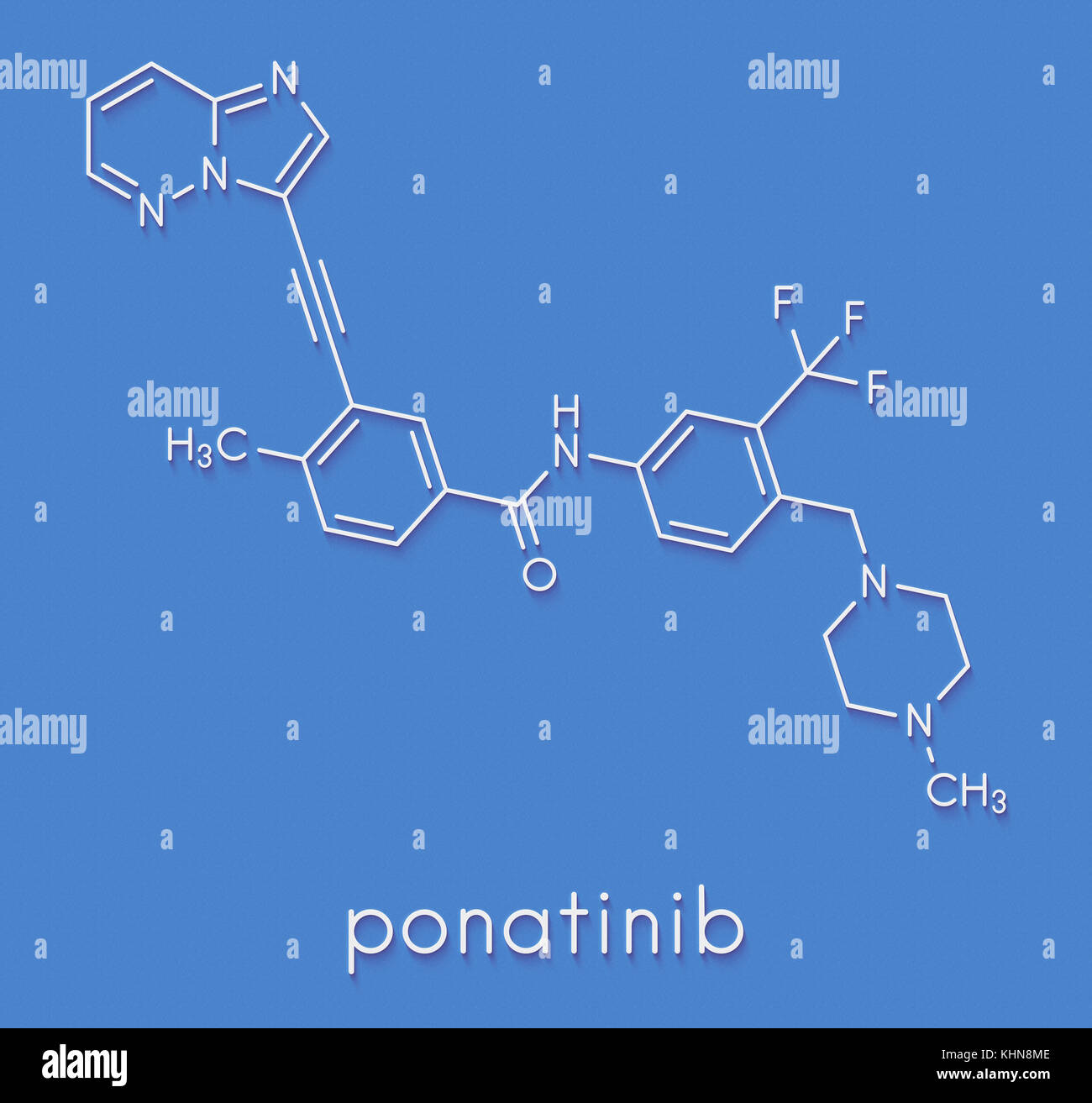 Ponatinib cancer drug molecule. Tyrosine kinase inhibitor used in ...