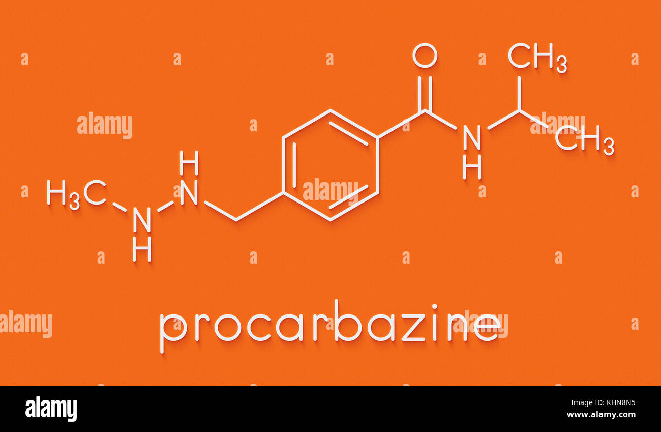 Procarbazine cancer drug molecule. Alkylating agent used in treatment ...