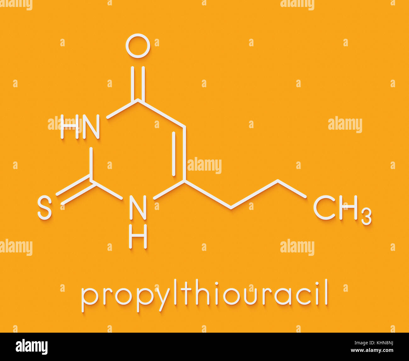 Propylthiouracil (PTU) hyperthyroidism drug molecule. Skeletal formula ...