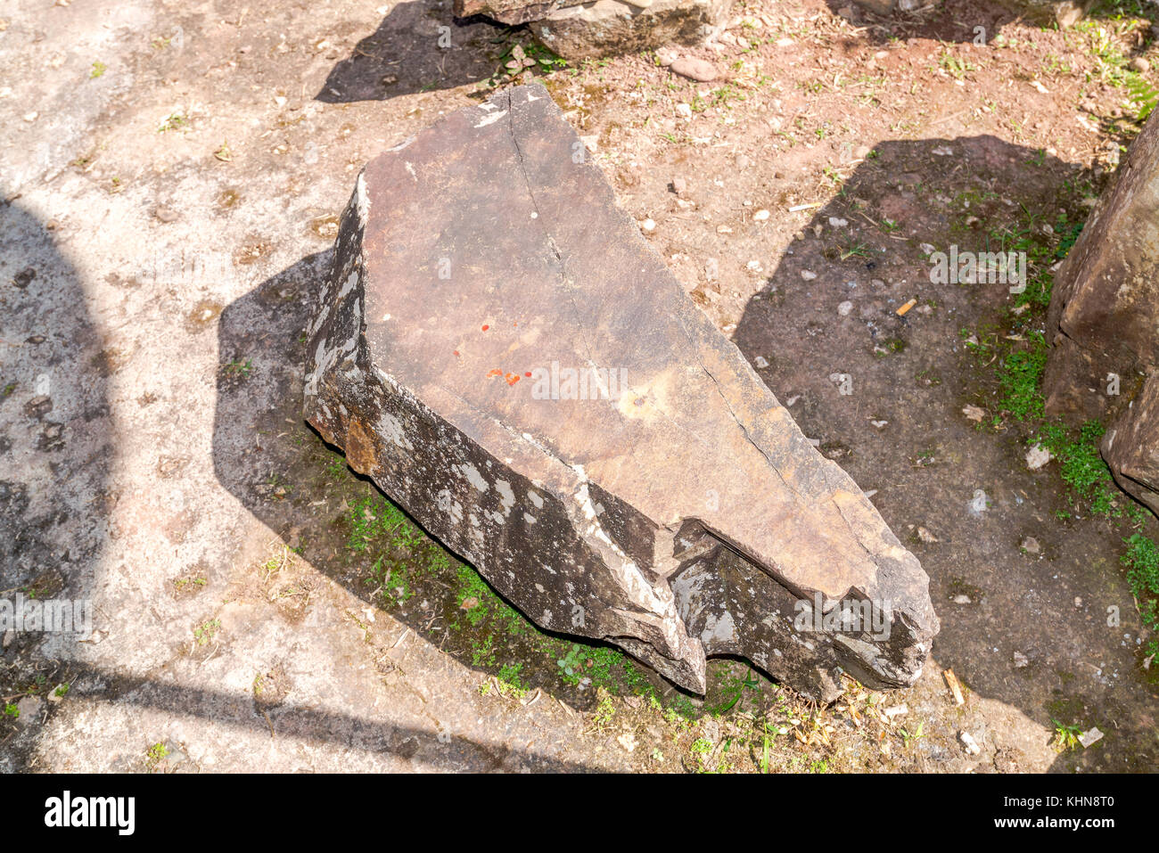 Stone seat for a smoking area on free space, grey vintage rock Stock ...