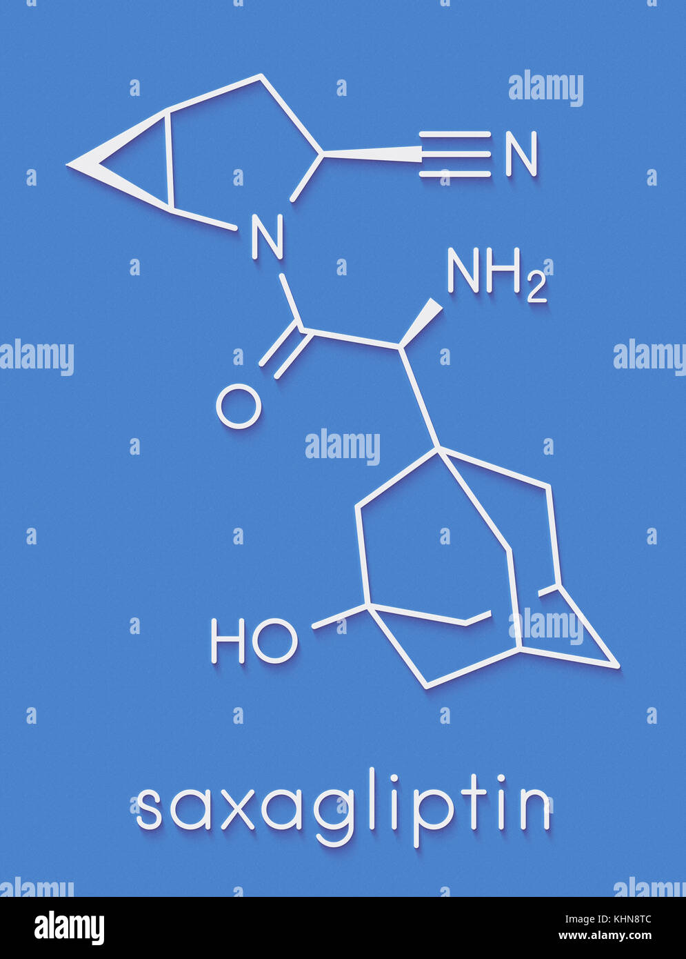 Saxagliptin diabetes drug molecule. Inhibitor of dipeptidyl peptidase-4 ...