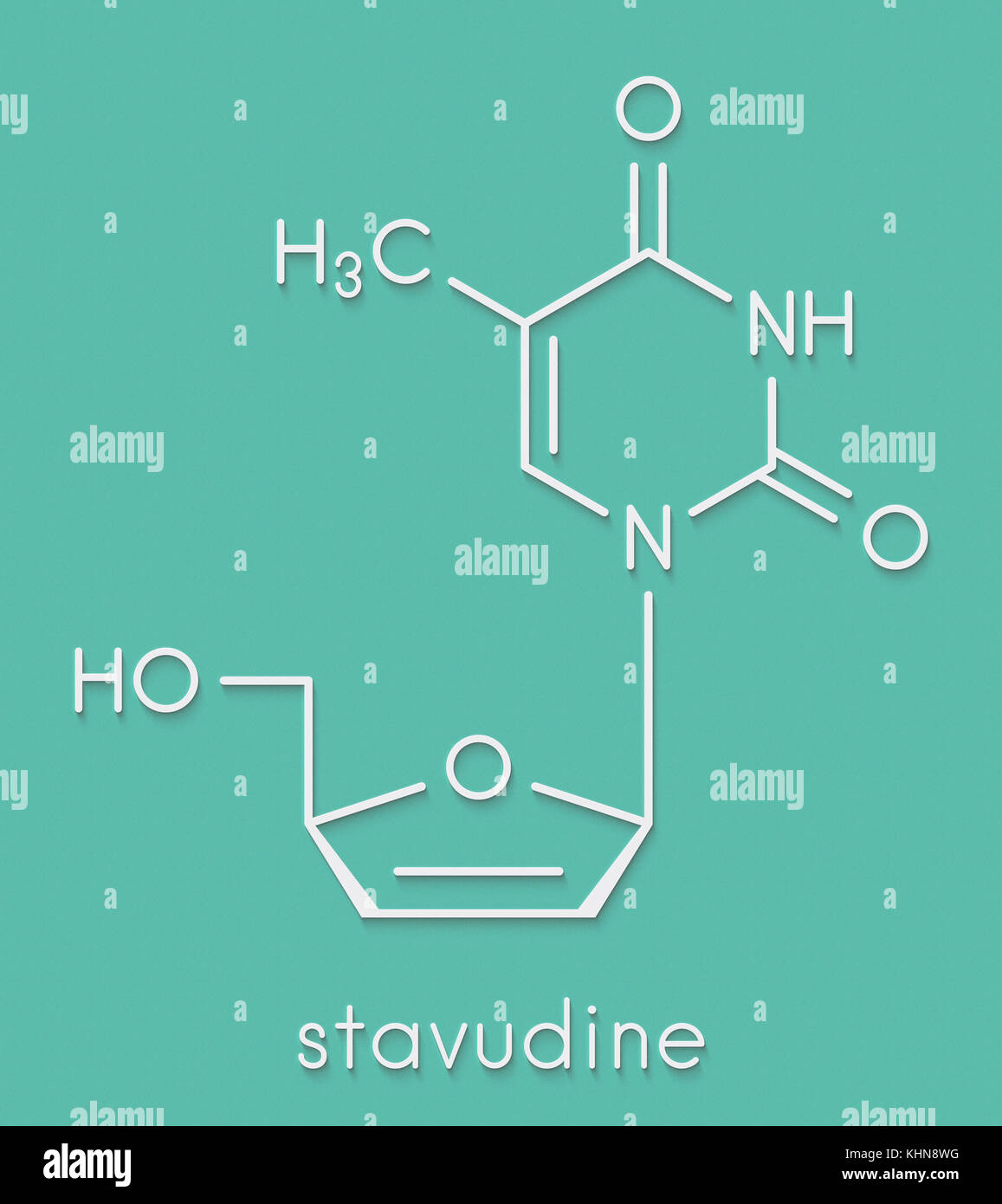 Stavudine (d4T) HIV drug molecule. Thymidine analog that blocks reverse ...