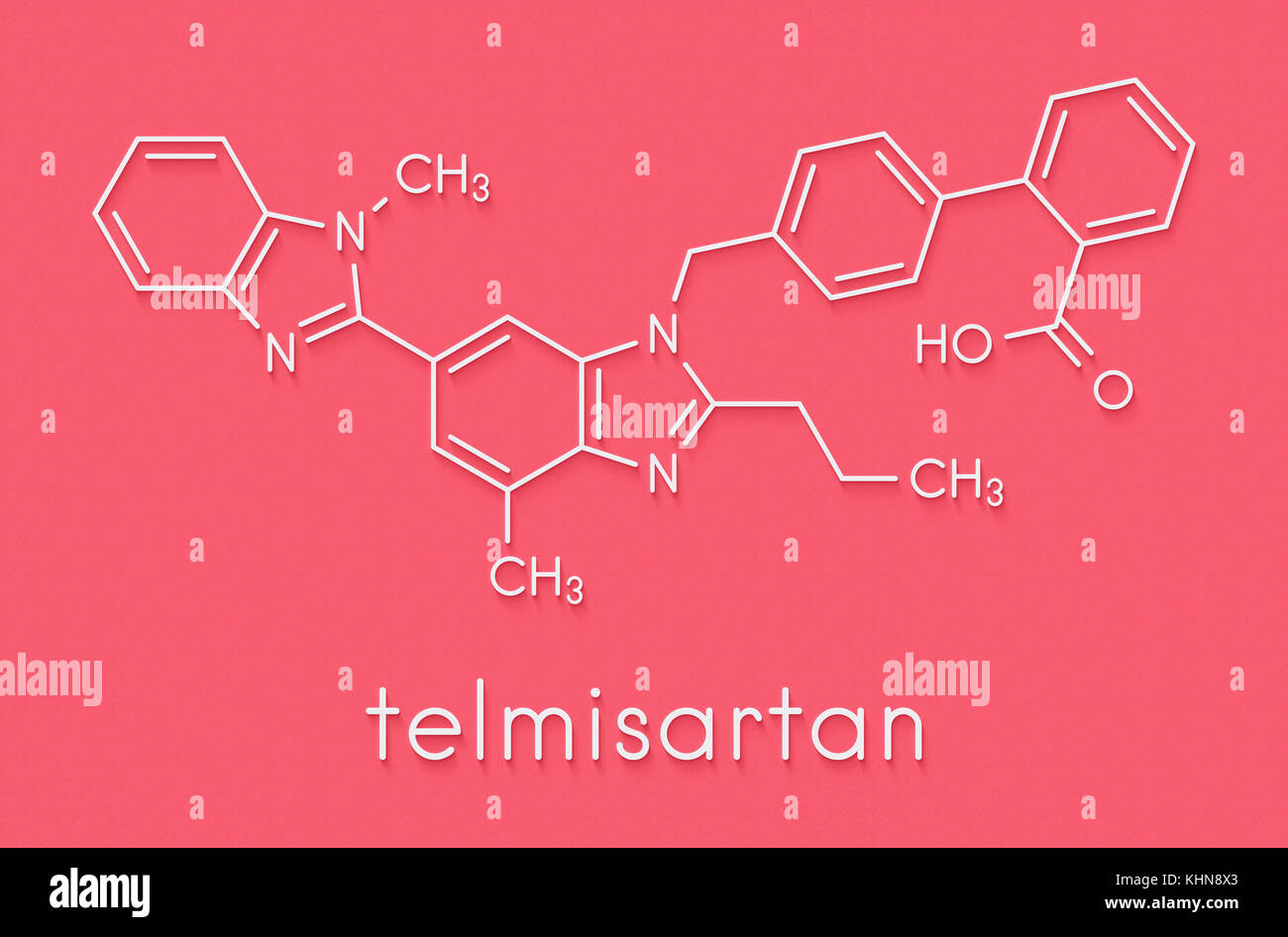 Telmisartan hypertension drug molecule. Used to treat high blood ...