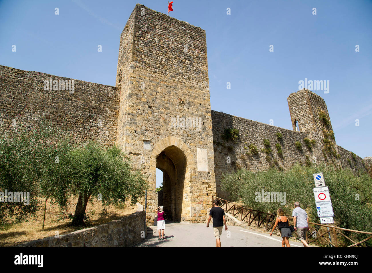 Medieval walled town in Monteriggioni, Tuscany, Italy. 28 August 2017 ...