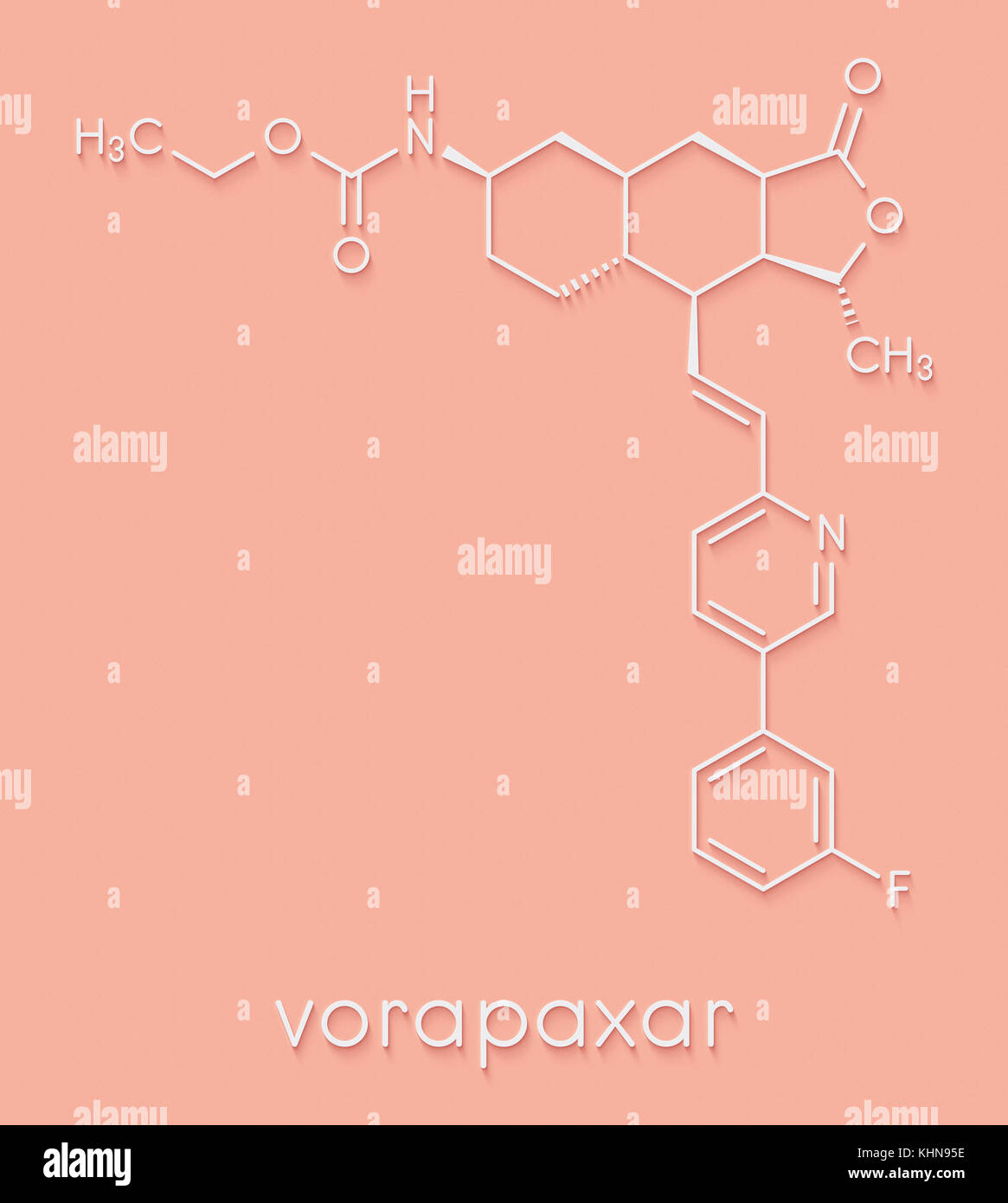 Vorapaxar acute coronary syndrome chest pain drug molecule. Skeletal ...