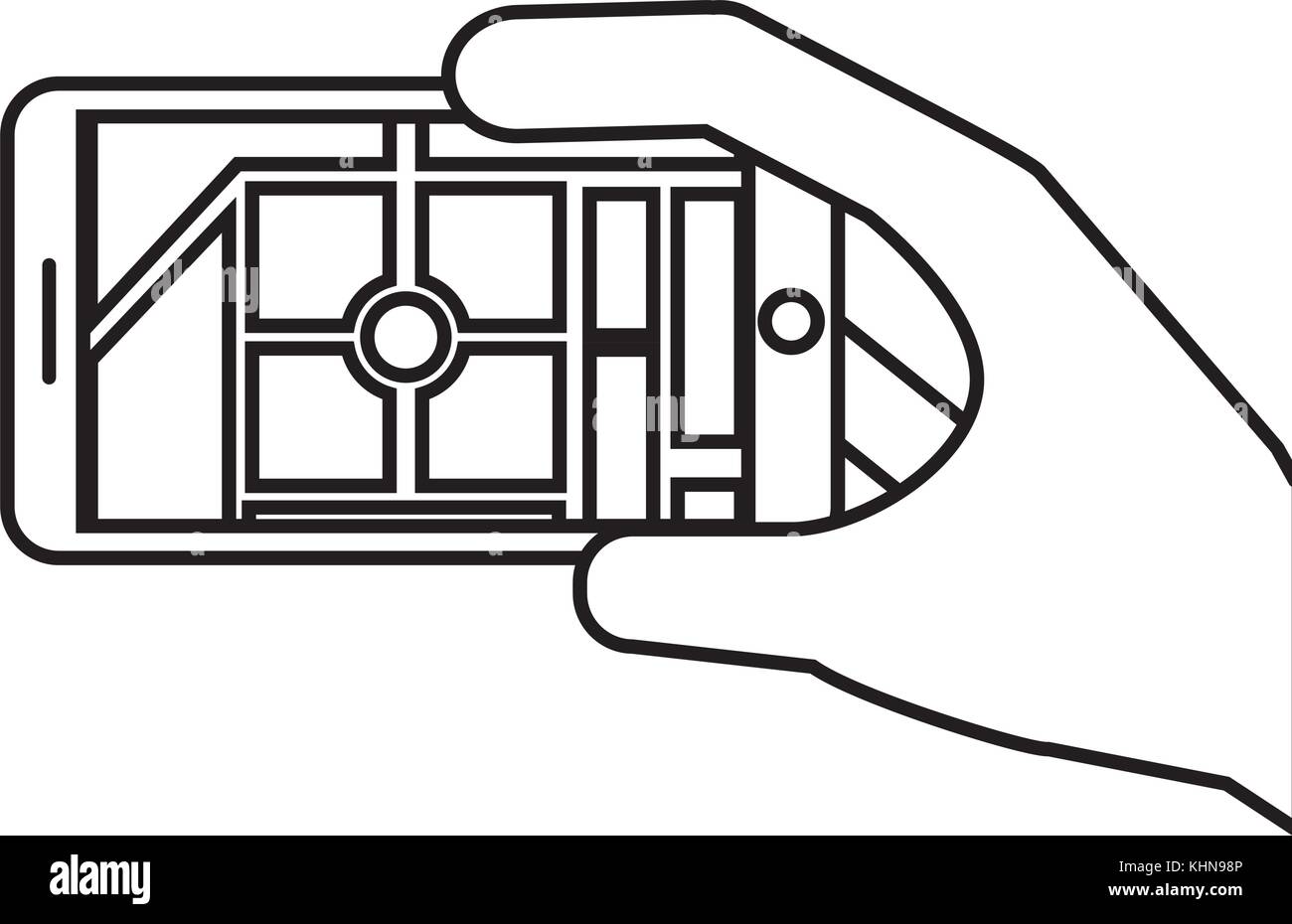 hand holding smartphone gps navigation map route street city Stock ...