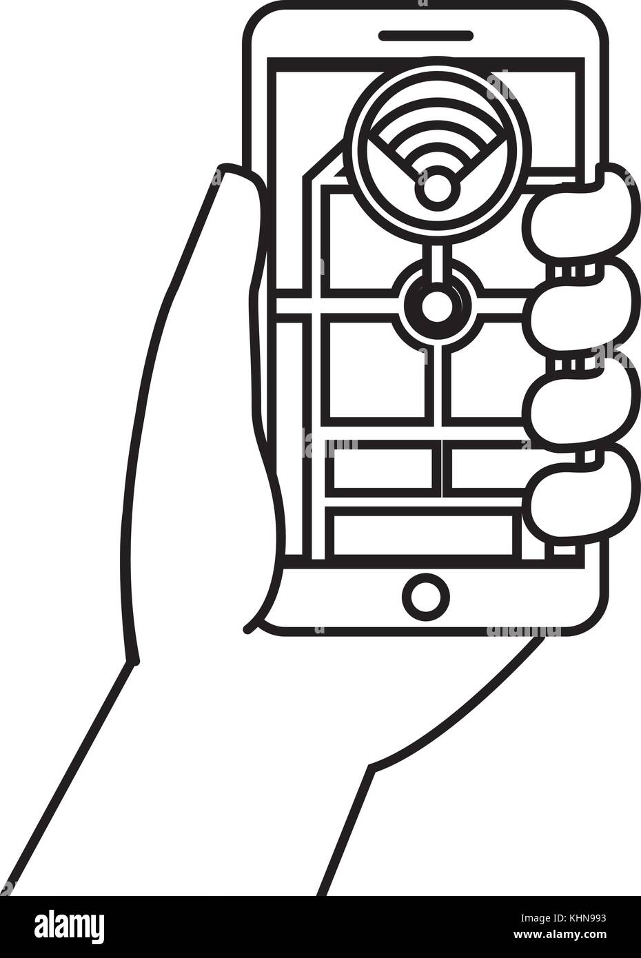 hand holding smartphone gps navigation connection wifi Stock Vector ...