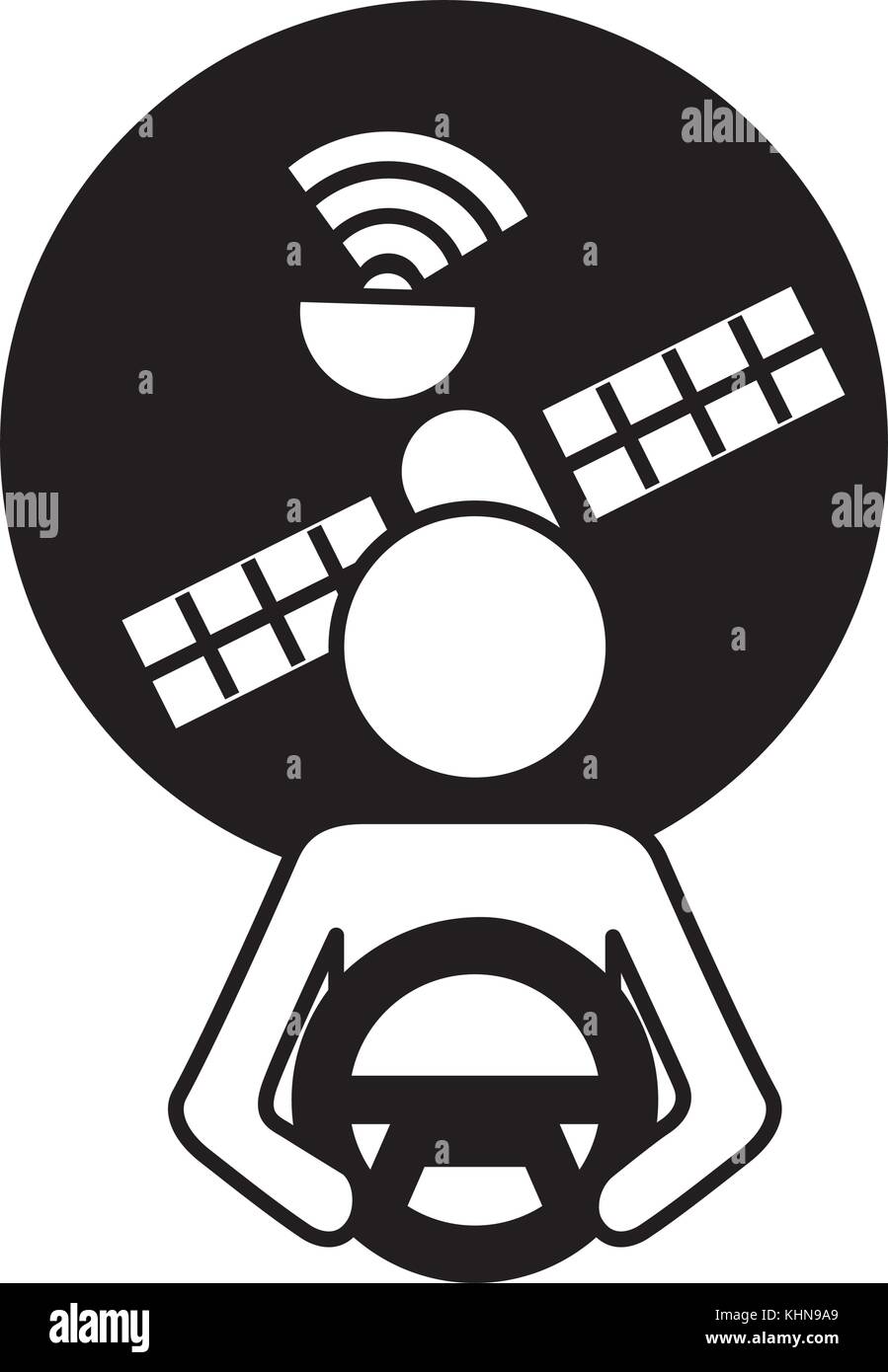 driver at steering wheel autonomous satellite gps Stock Vector Image ...