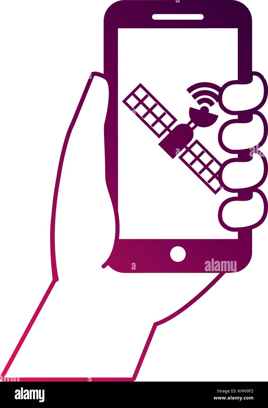 hand holding smartphone gps navigation satellite Stock Vector Image ...