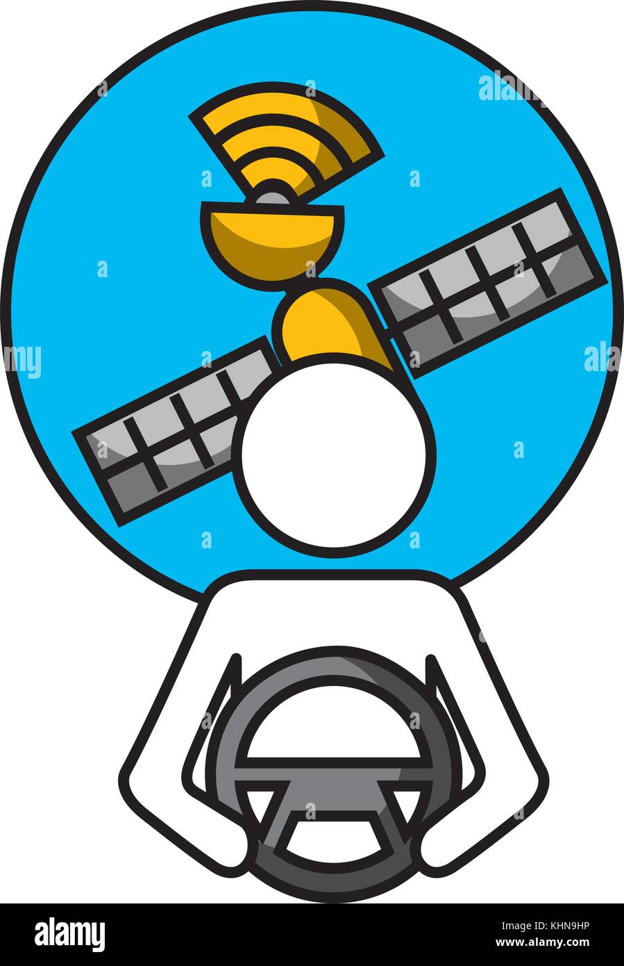 driver at steering wheel autonomous satellite gps Stock Vector Image ...
