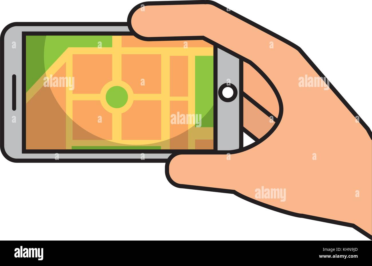 hand holding smartphone gps navigation map route street city Stock ...