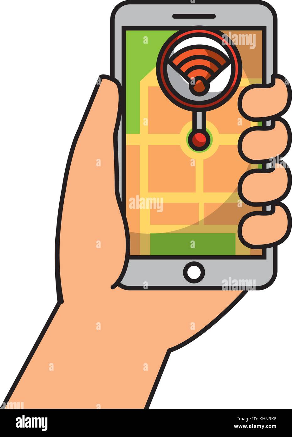hand holding smartphone gps navigation connection wifi Stock Vector ...