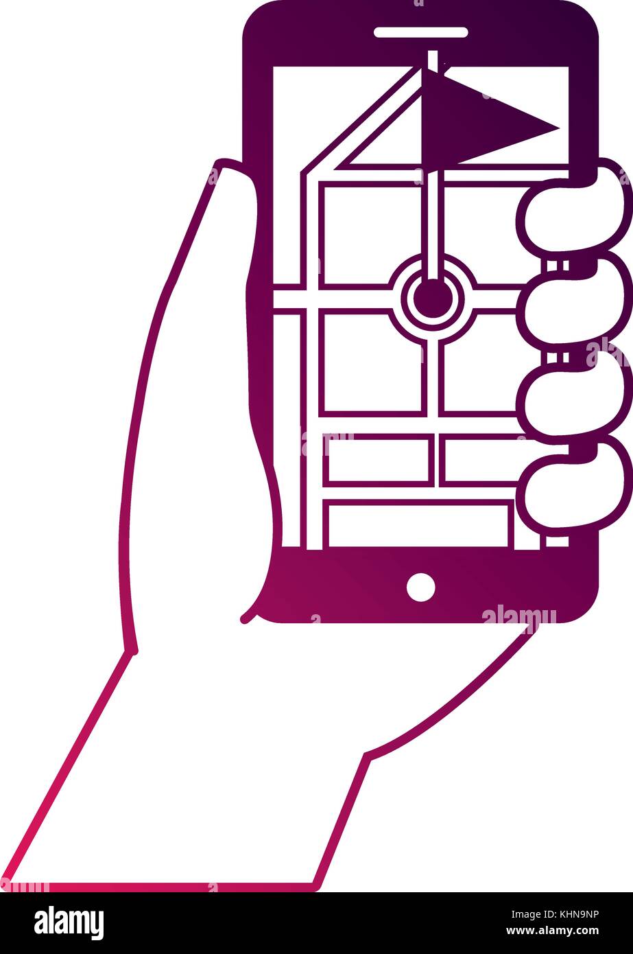 hand holding smartphone gps navigation flag pointer Stock Vector Image ...