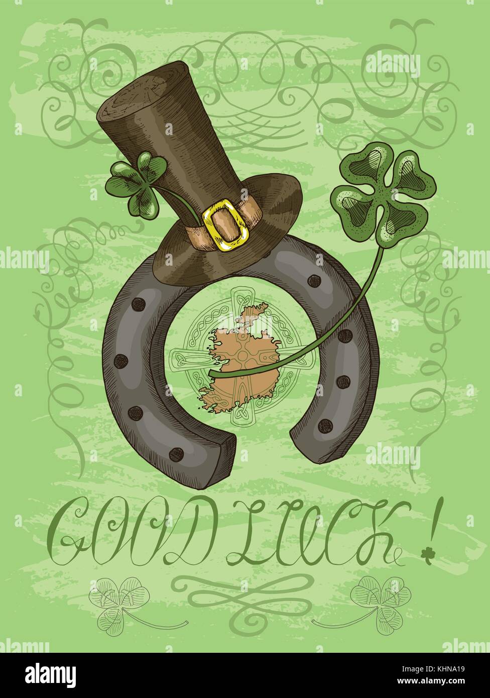 Vintage horseshoe clover symbol Stock Vector Images - Alamy