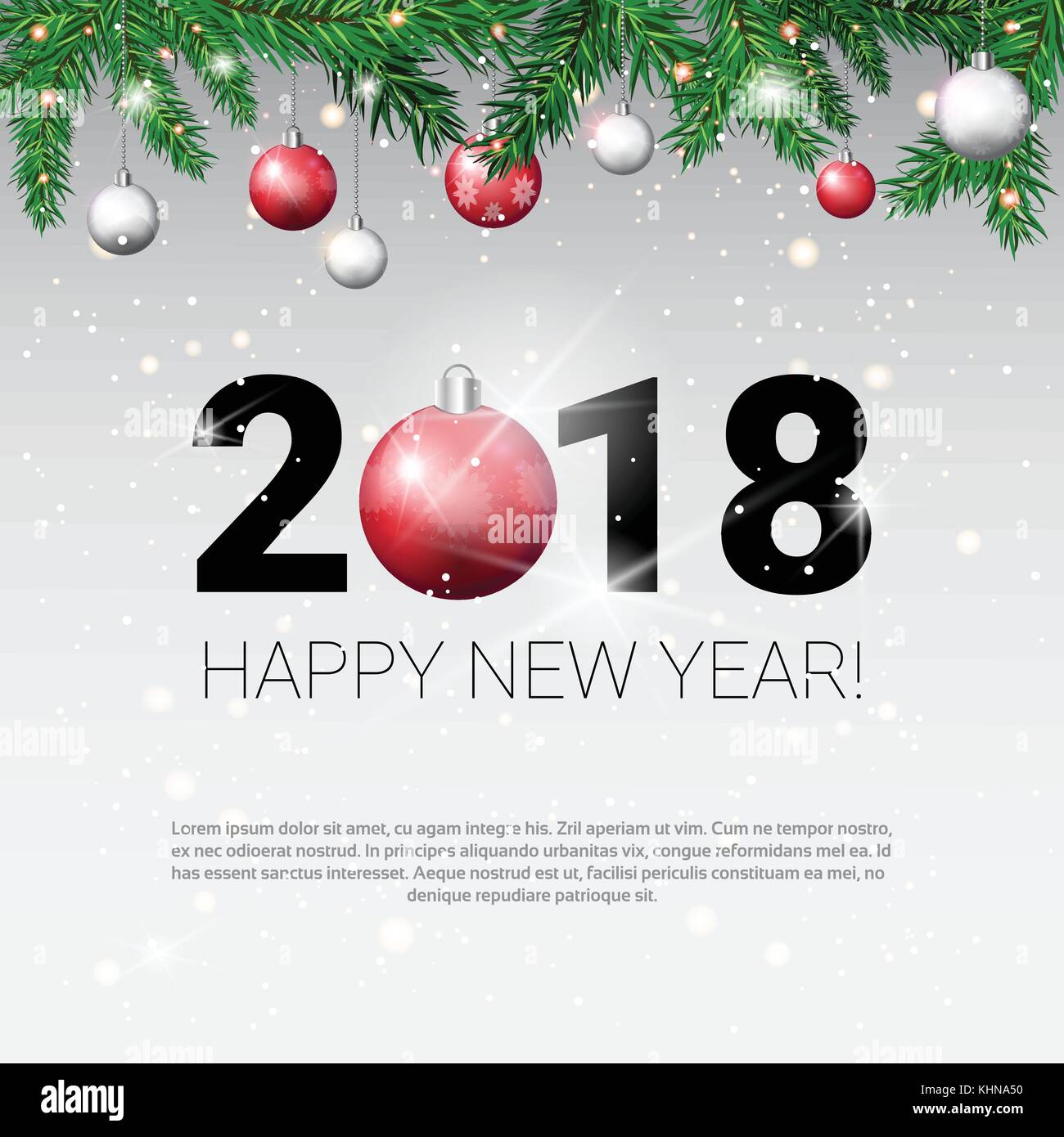 New Year 2018 Background With Frame From Fir Branches Decorated With ...