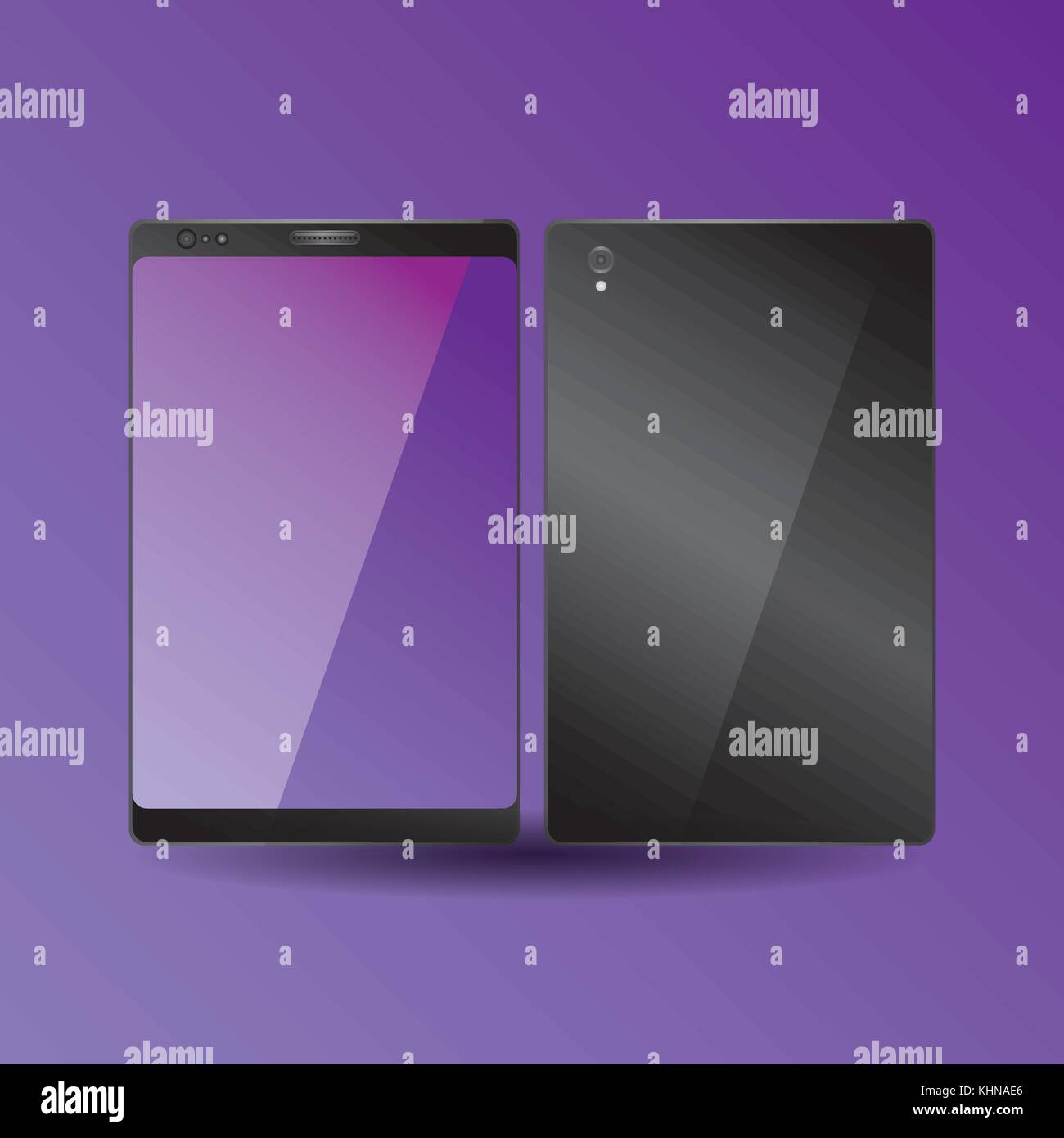 smartphone device digital display purple front and back view Stock ...