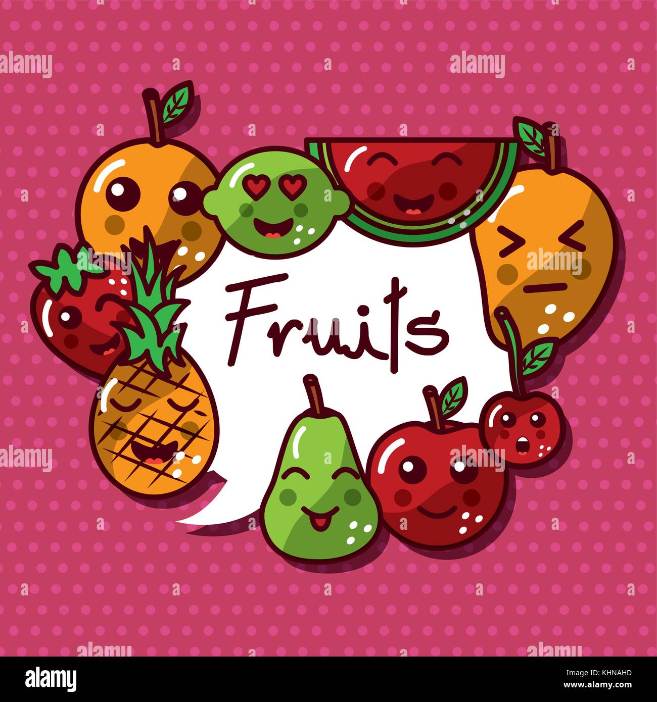 cute kawaii fruits set smiling healthy food Stock Vector Image & Art ...