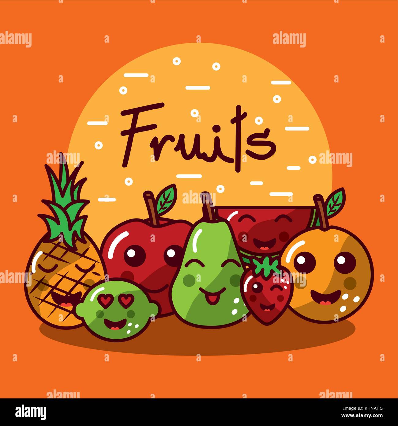 cute kawaii fruits set smiling healthy food Stock Vector Image & Art ...