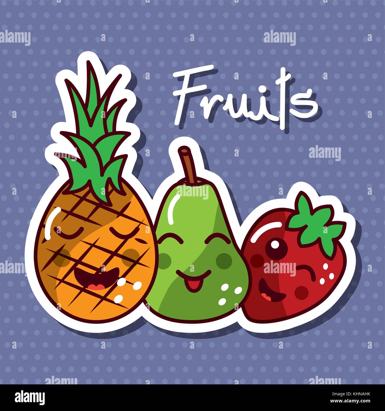 cute kawaii fruits set smiling healthy food Stock Vector Image & Art ...