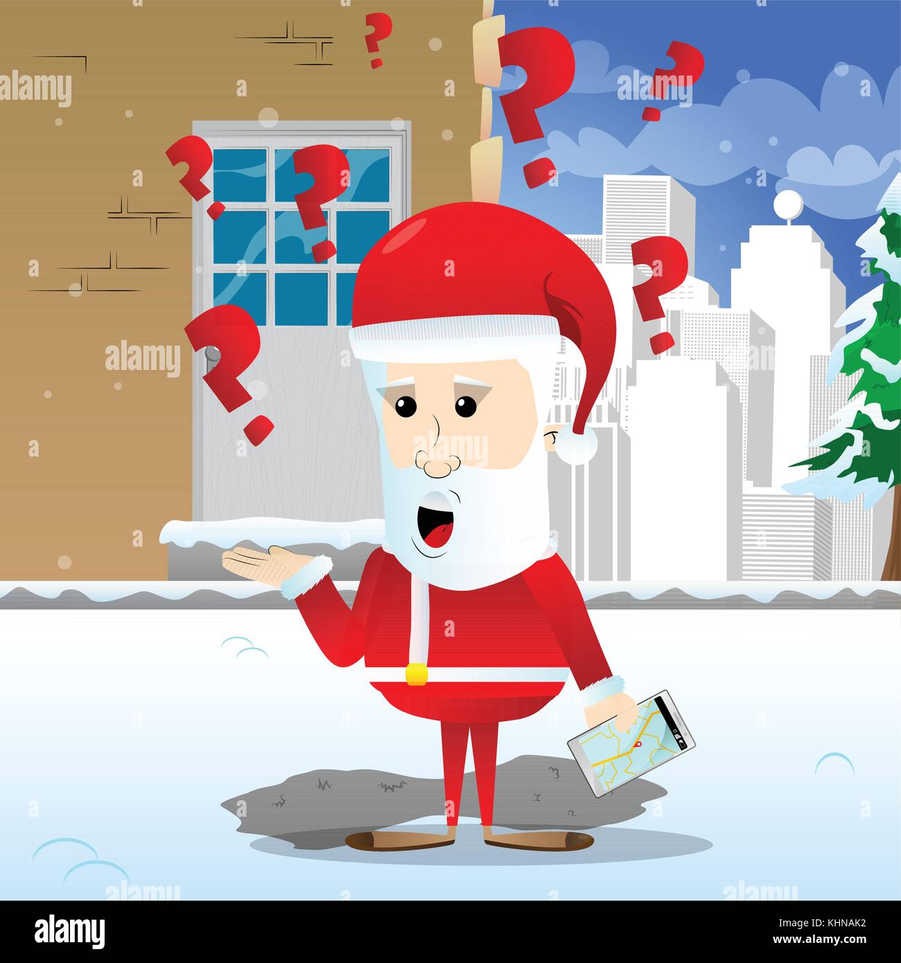Santa Claus do not know where is he. Vector cartoon character ...