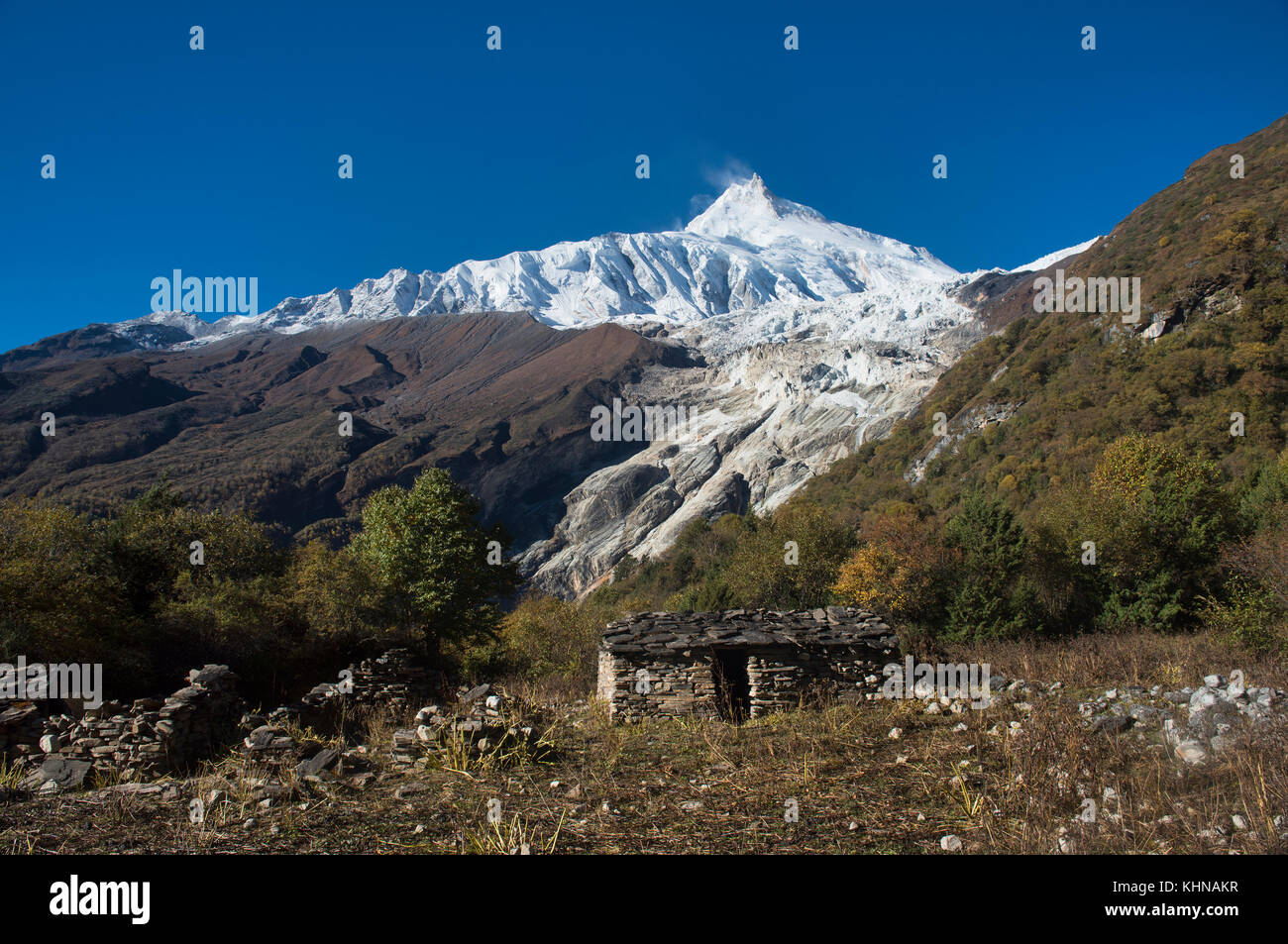 Manaslu, world's eighth highest peak (8,163 metres), rises from ...