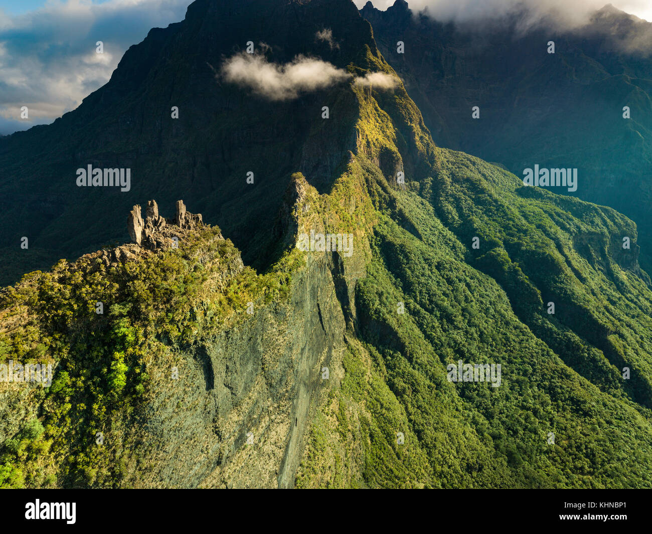 Beautiful landscape of the island of Reunion, mountains, tropics ...