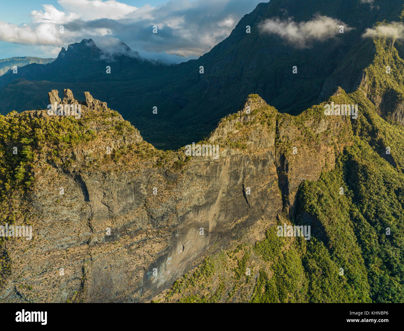 Beautiful landscape of the island of Reunion, mountains, tropics ...