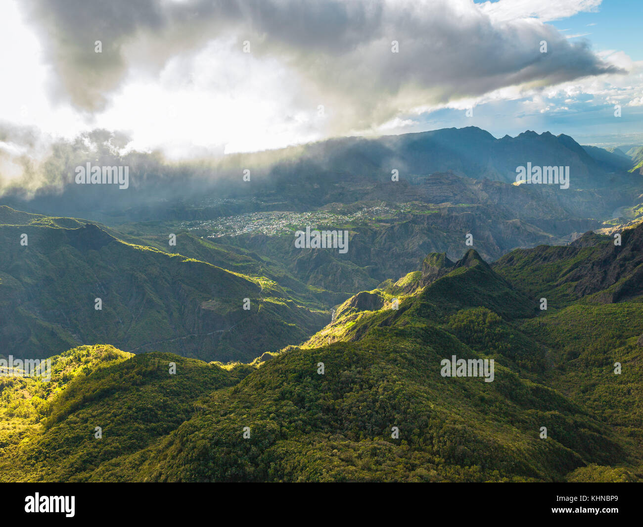 Beautiful landscape of the island of Reunion, mountains, tropics ...