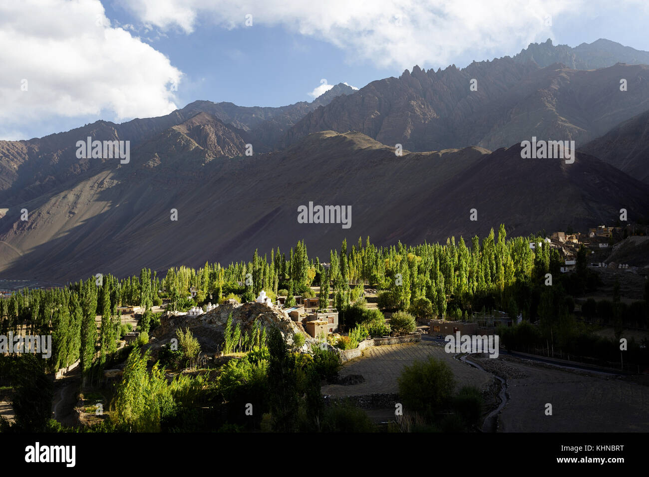 Aerial view of traditional village of Alchi, Ladakh, Jammu and Kashmir ...