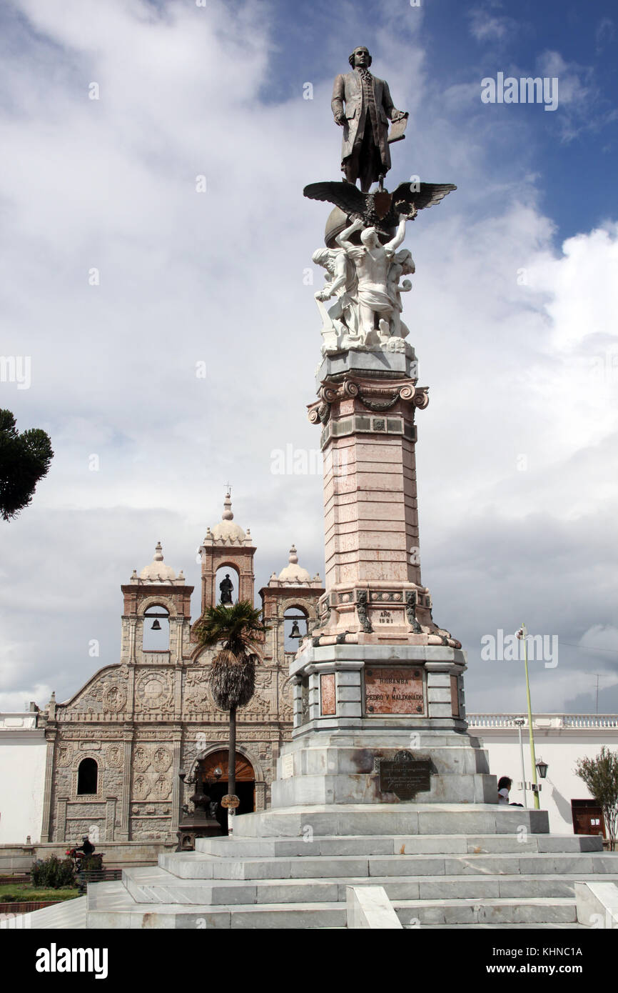 Monument near church on the square in Riobamba, Ecuador Stock Photo - Alamy