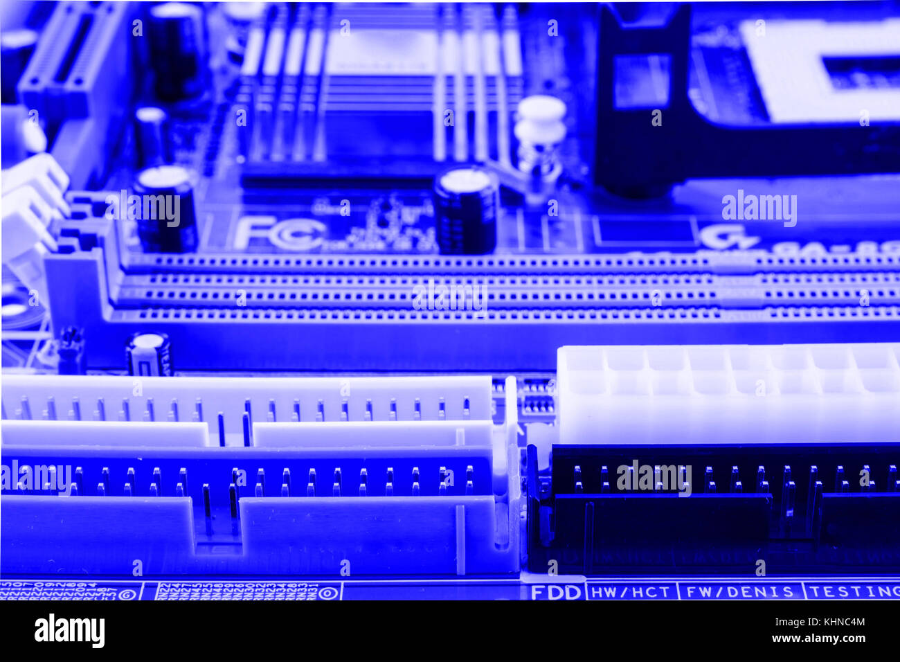 Radiator on chip of northbridge of computer motherboard close macro ...